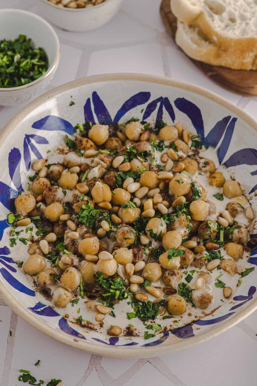Masabacha-Warm chickpeas with tahini sauce and pine nuts - May I Have ...