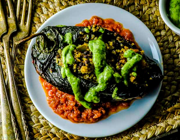Stuffed Poblano Peppers with Avocado Cilantro Sauce - May I Have That ...