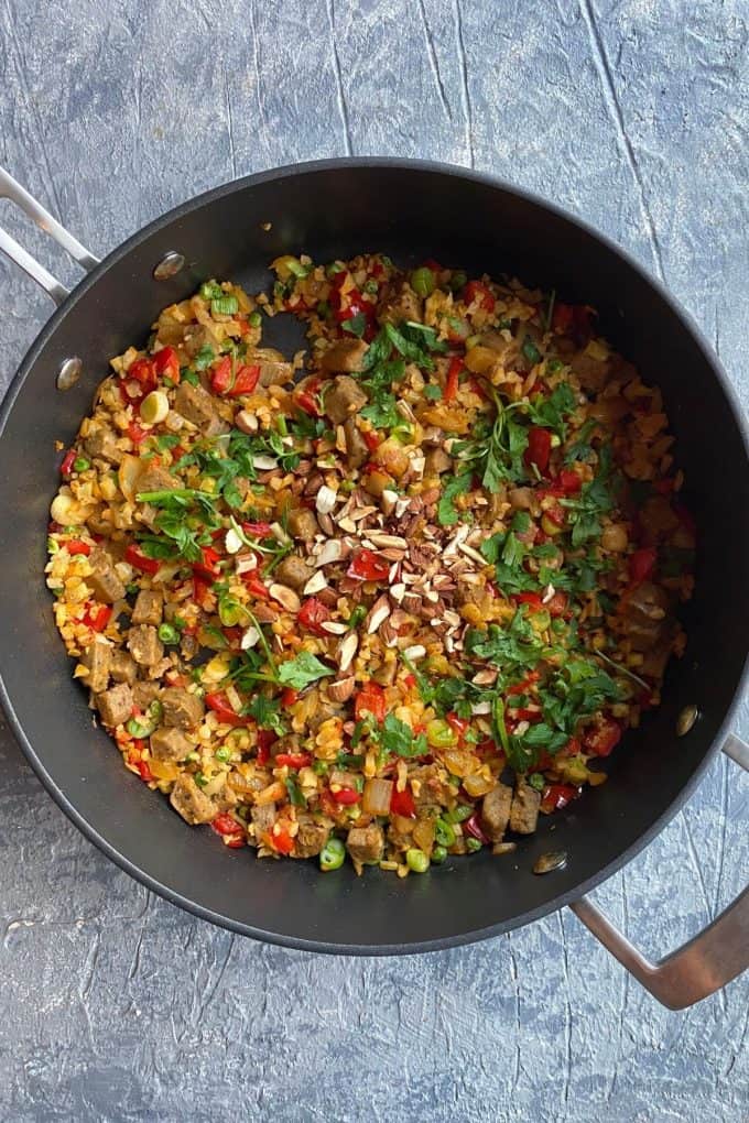Cauliflower Rice Recipe with Veggie Sausage Peppers and Onions - May I ...