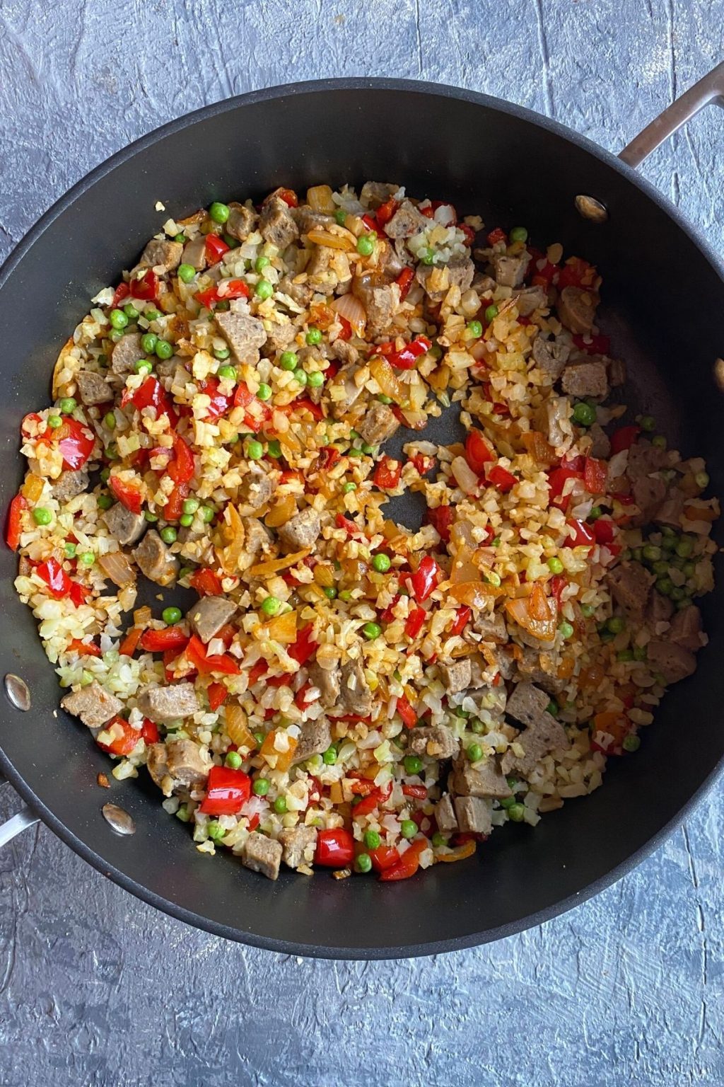 Cauliflower Rice Recipe with Veggie Sausage Peppers and Onions - May I ...